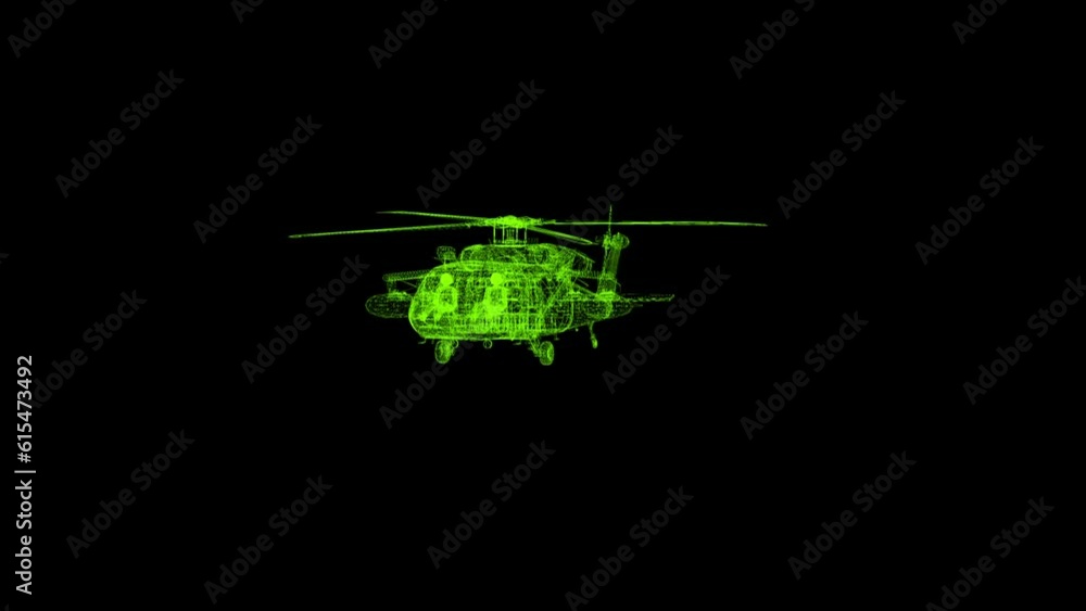 HUD The futuristic 3D sci-fi military Helicopter wireframe. 4k ...