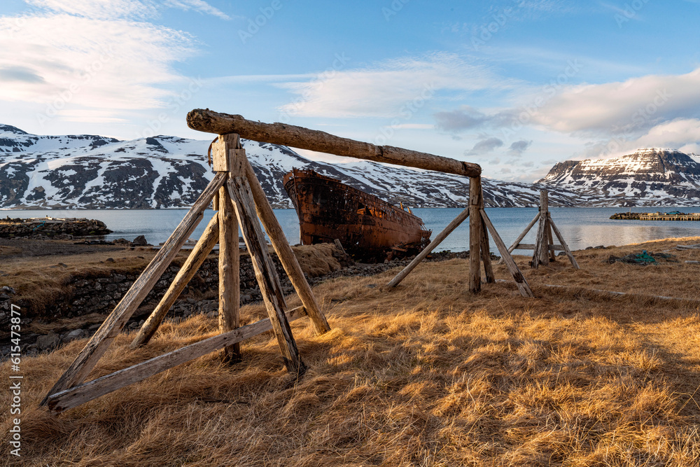 Famous rusty shipwreck, Sudurland Shipwreck near the abandoned herring ...