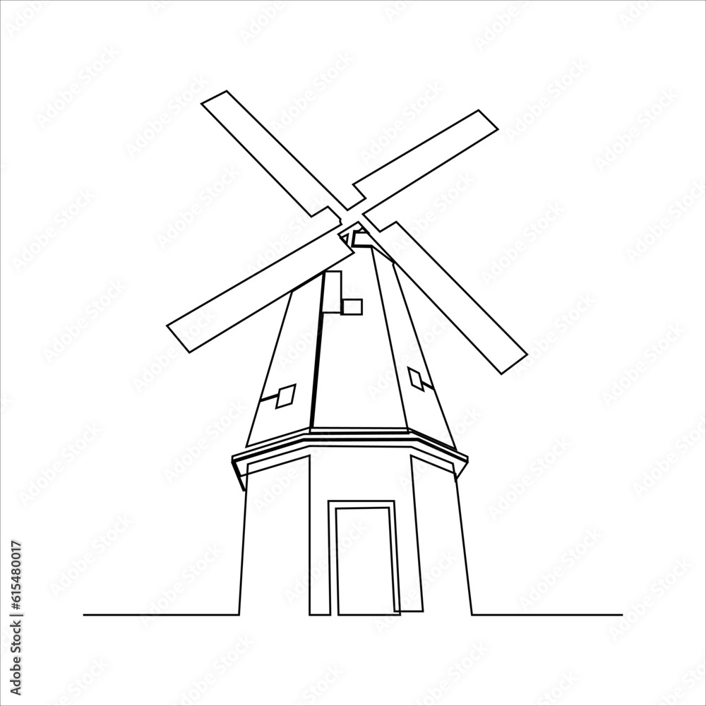 continuous line drawing of windmill building Stock Vector | Adobe Stock