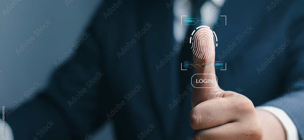 Users online security check system.Businessman using a biometric ...
