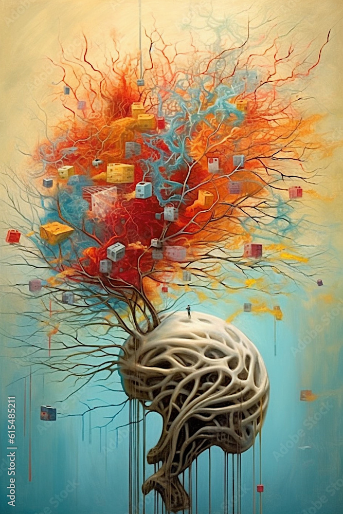Surreal picture, fantasy. Brain, neuron connections in the brain ...