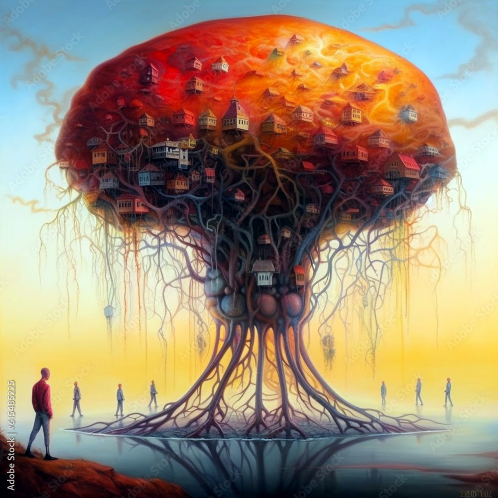 Surreal picture, fantasy. Brain, neuron connections in the brain ...