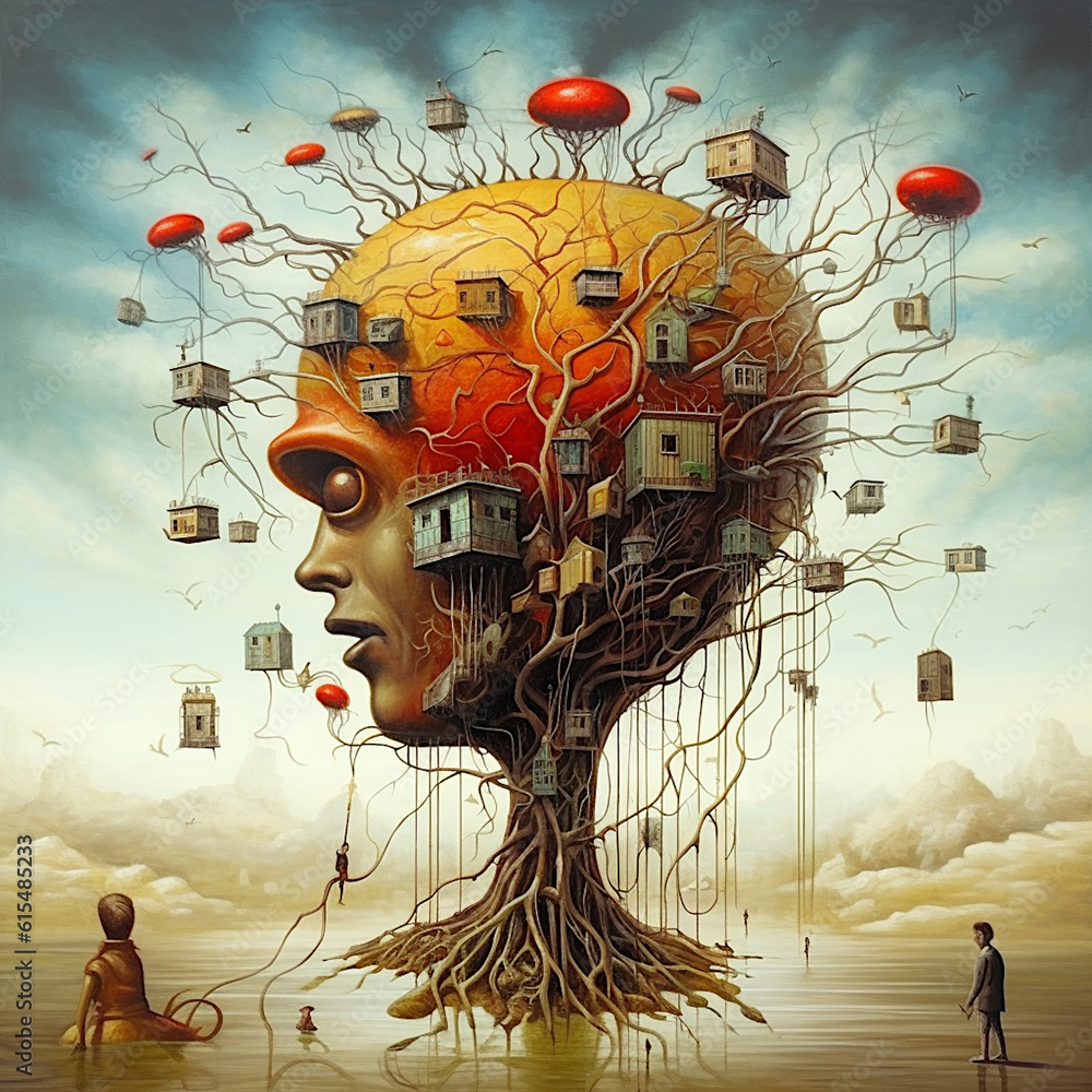 Surreal picture, fantasy. Brain, neuron connections in the brain ...