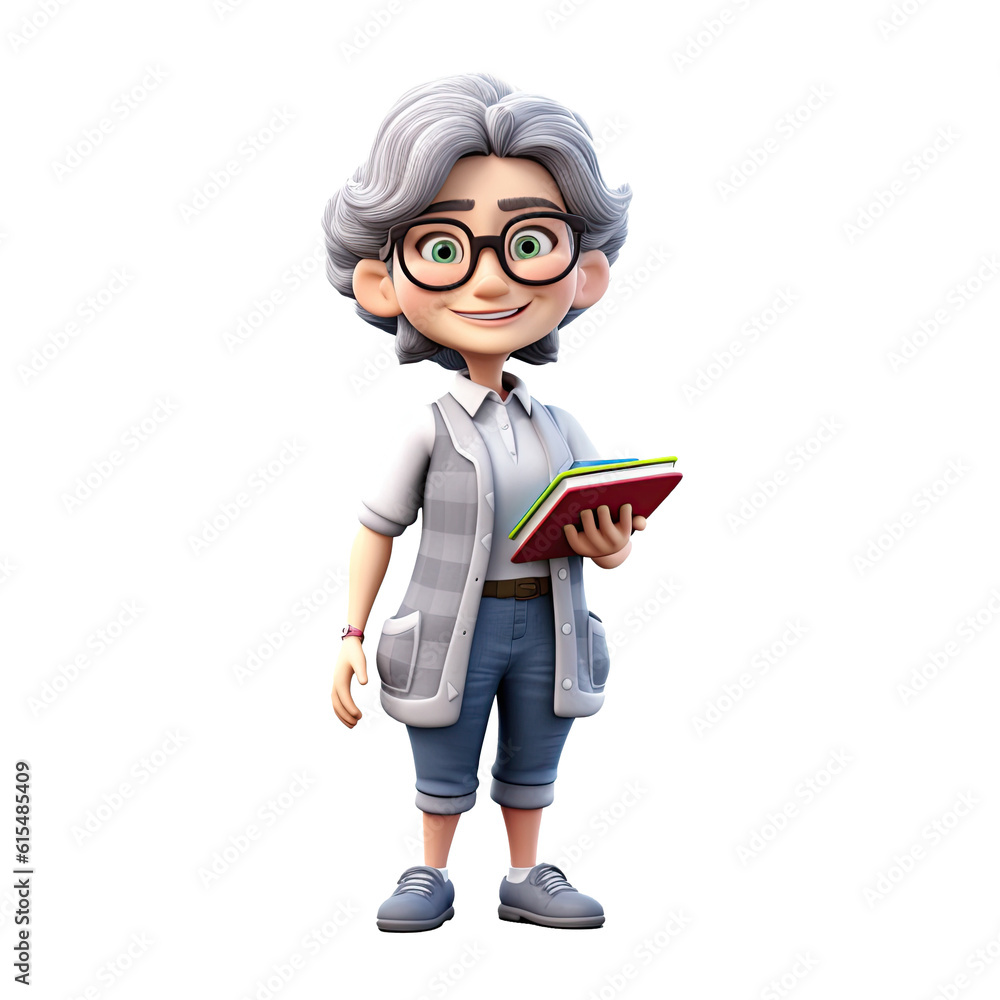 3D Cute cartoon female teacher character on transparent background ...