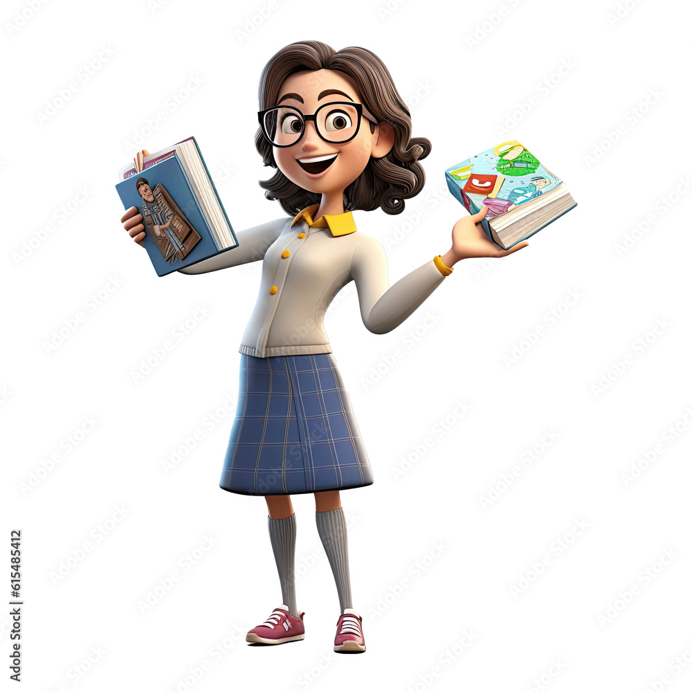3D Cute cartoon female teacher character on transparent background ...