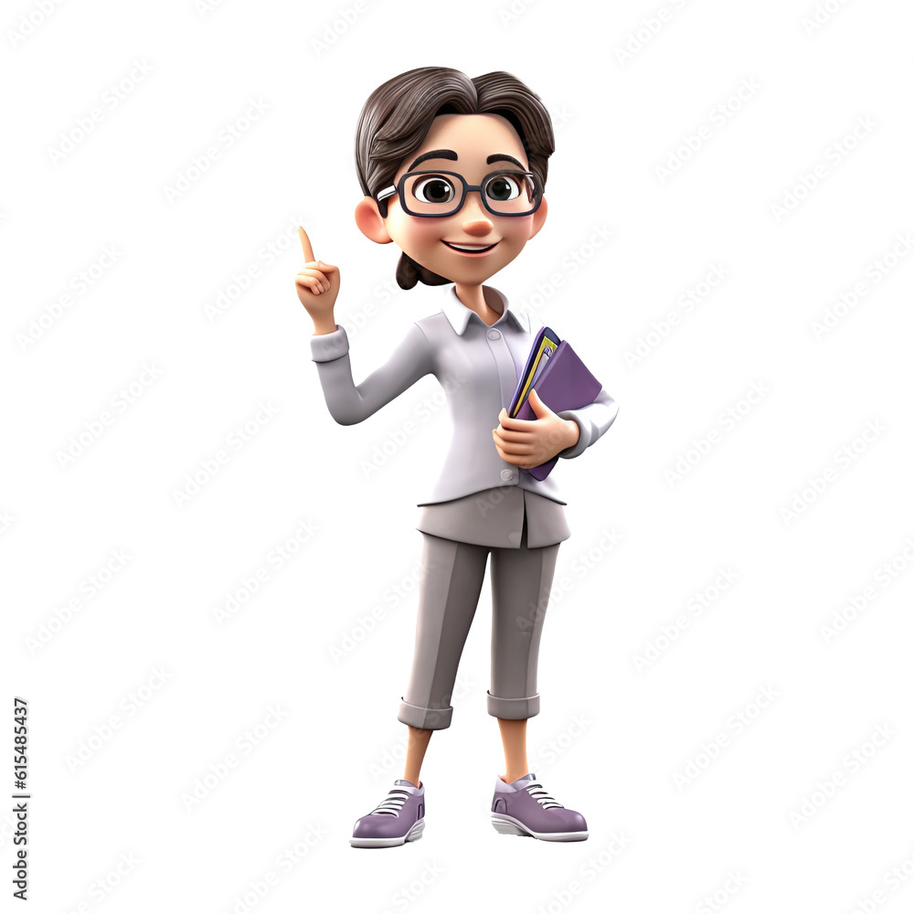 3D Cute cartoon female teacher character on transparent background ...