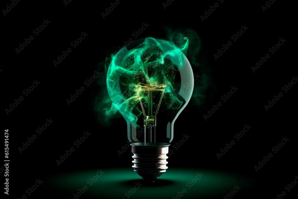 A light bulb representing green energy and renewable new energies ...