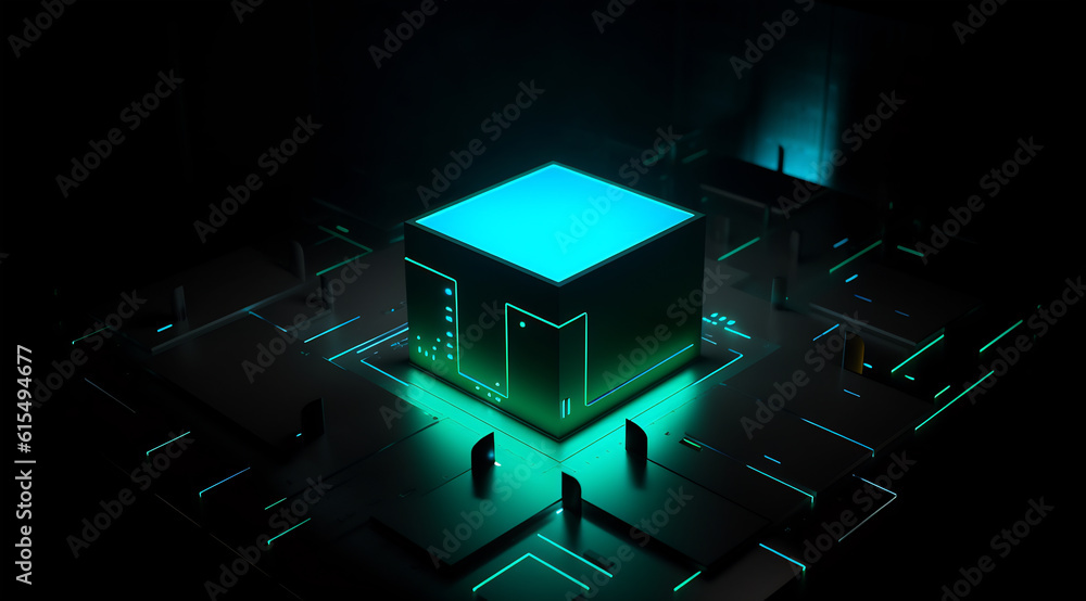 Generative AI abstract illustration of box in cube geometric shape ...