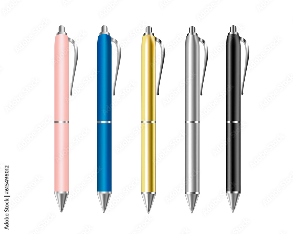 Colorful ballpoint pens 5 colors. Set of realistic pens vector ...