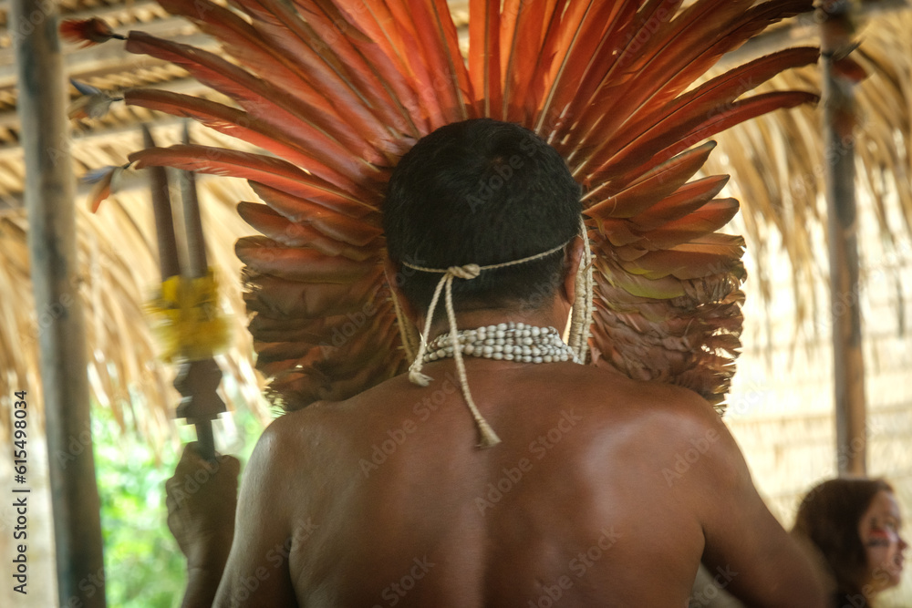 Shaman of Amazon Tribe Provides Spiritual Blessing in Macaw Feather ...