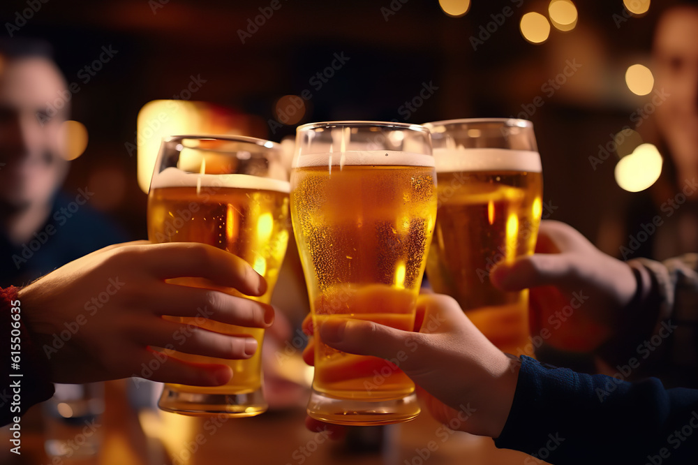 Cheers to Friendship Group of Happy Friends Toasting Beer with Glasses ...