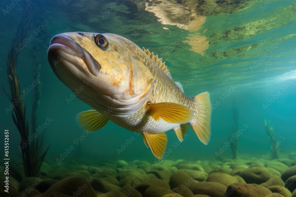 Largemouth Bass Fish Swimming Near the Surface of the Aqua-Colored ...