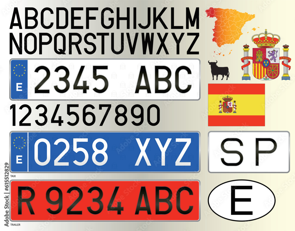 Spanish car plate, letters, numbers and symbols, Spain, European Union ...
