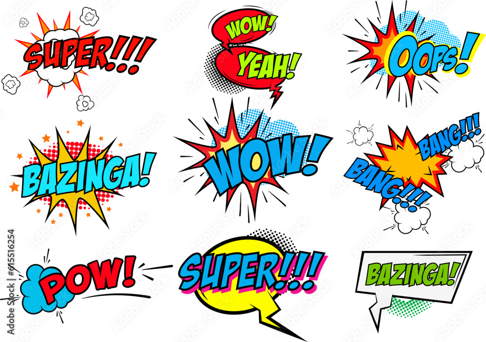 Poster Set of comic text, Pop art style phrases – Wall Art | UkPosters