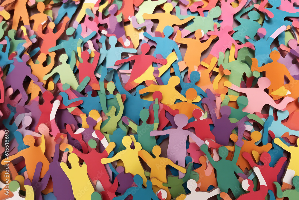 Large crowd of diverse people. paper cut out style Stock Illustration ...