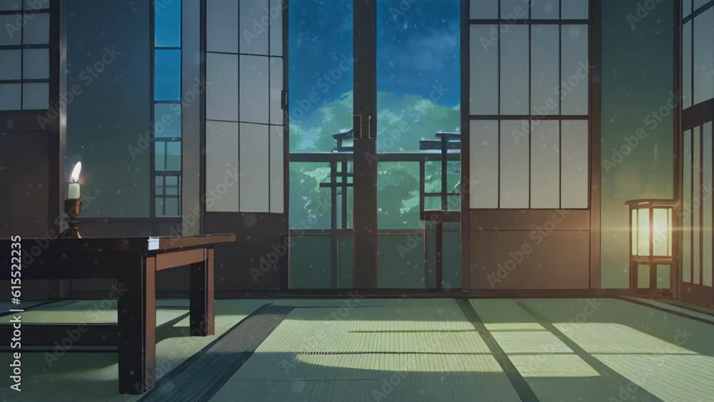 Seamless looping video animation of a Japanese house living room with a ...