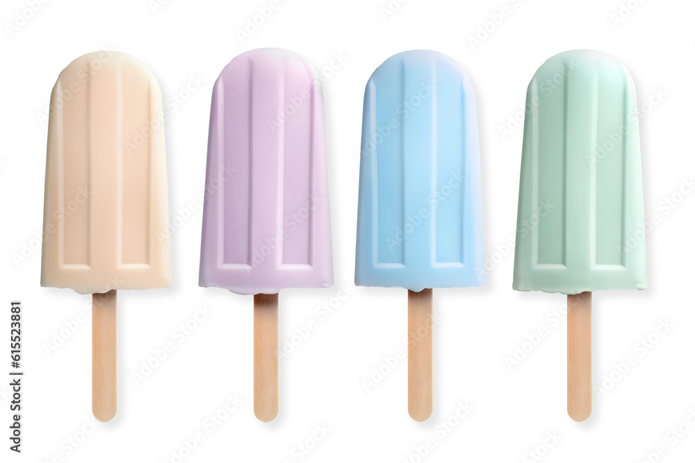 Assorted ice lollies pastel colors isolated on transparent background ...