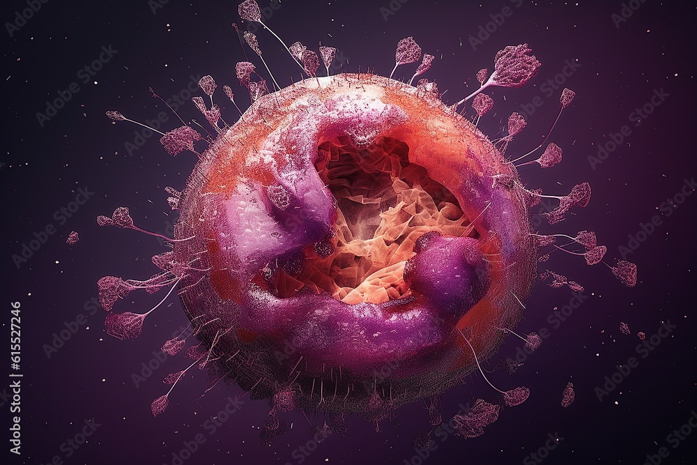 damaged and disintegrating cancer cell created by generative AI ...