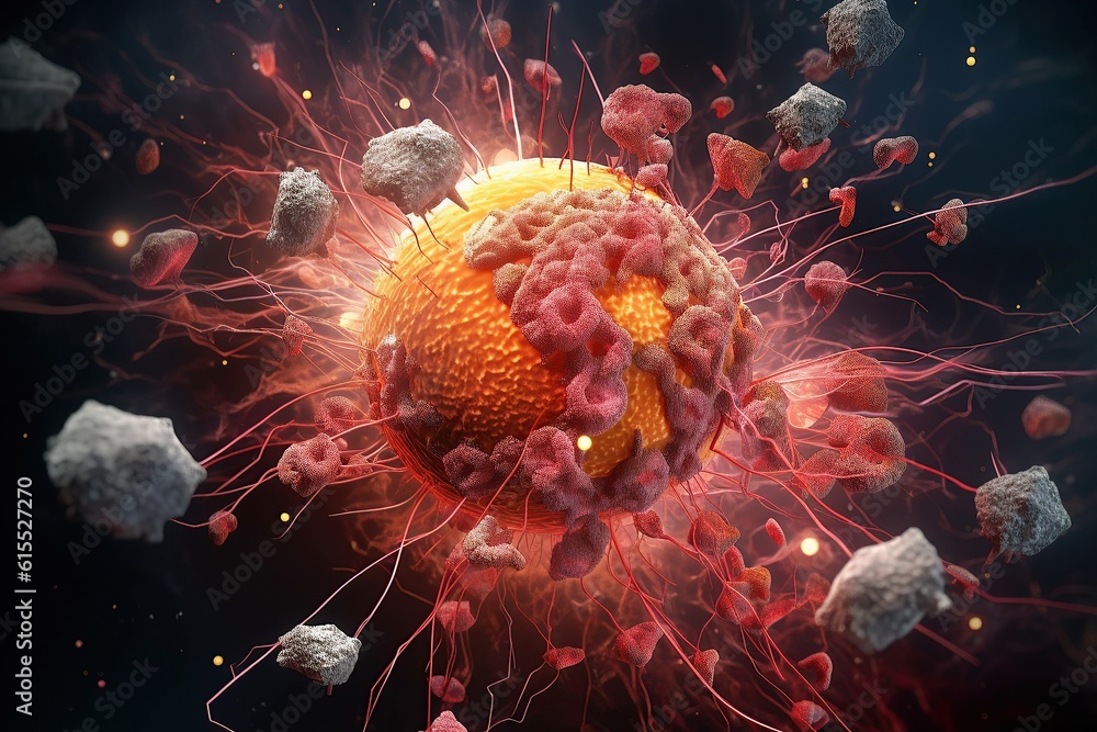 damaged and disintegrating cancer cell created by generative AI Stock ...