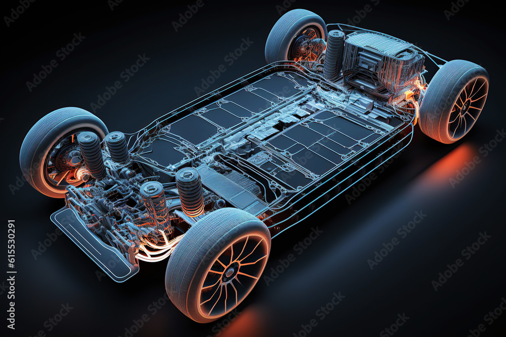 ai generated illustration Electric car under carriage chassis. Stock ...