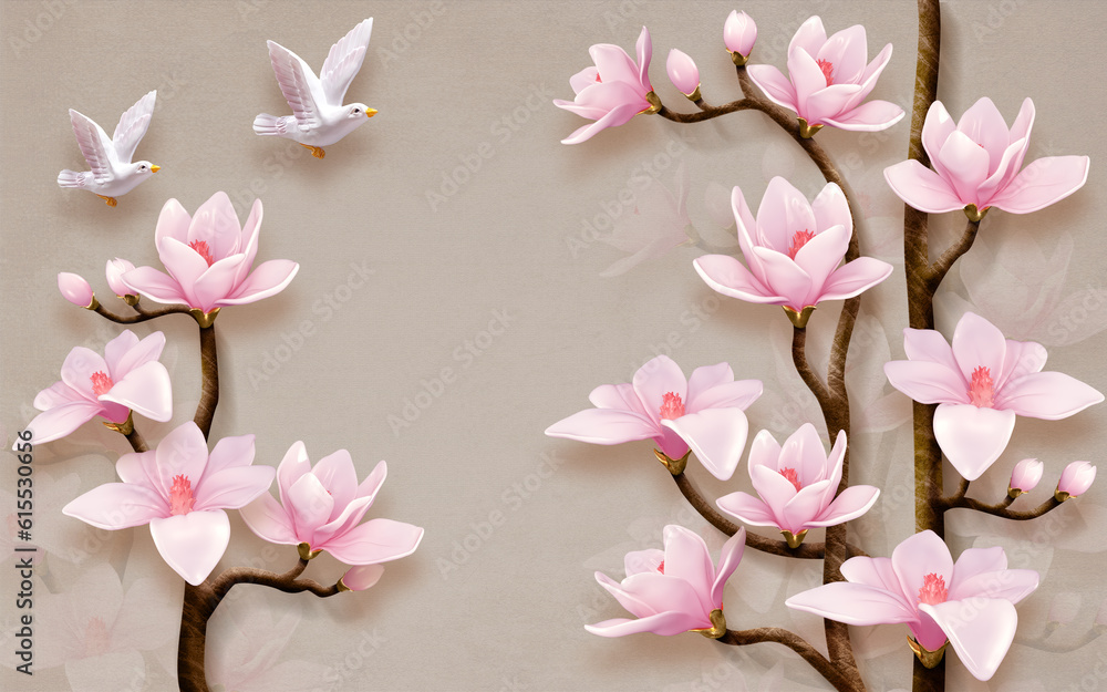 3d wallpaper of flowers for interior home design Stock Illustration ...