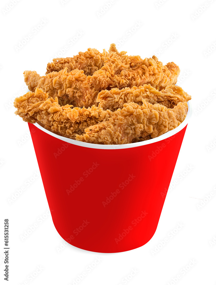 Fried Chicken hot crispy strips crunchy pieces of tenders in a Bucket ...
