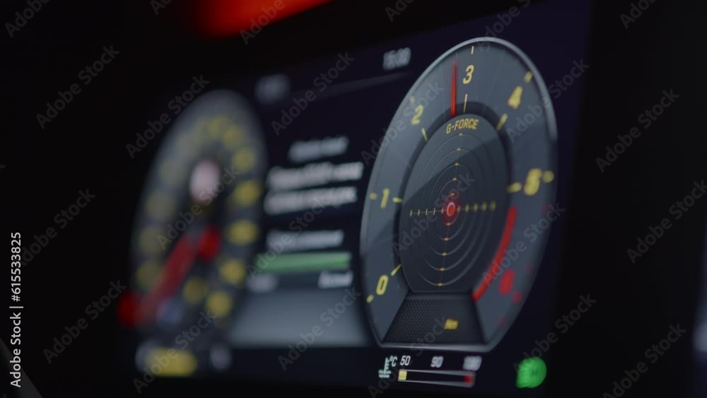 Close up view of driver dashboard with dials, black car instrument ...