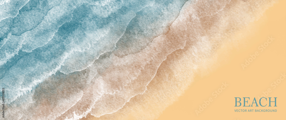 Tropical sea with waves and beach. Vector travel watercolor ...
