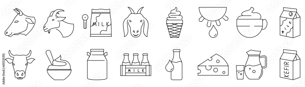 Milk, dairy products, icon set. Line icons about dairy products on ...