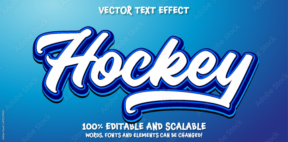Hockey 3D Text Effect Curved Style. Editable Text Effect. Stock Vector ...