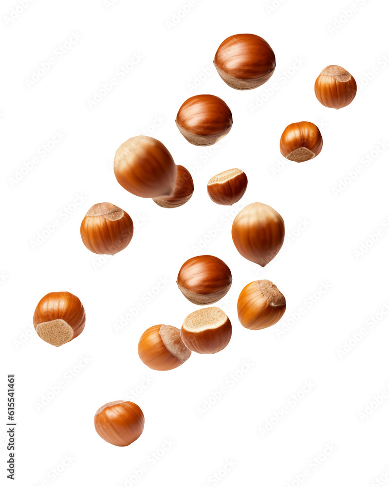 Photo & Art Print Falling whole hazelnuts isolated on transparent or ...