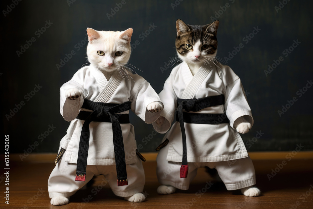 Two cats wearing kimono for martial arts at training. Kittens ...