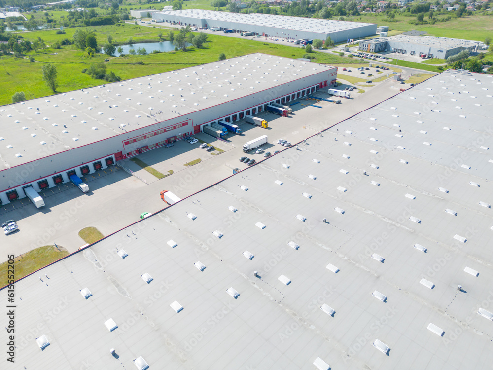 Aerial view of distribution center, drone photo of industrial logistics ...