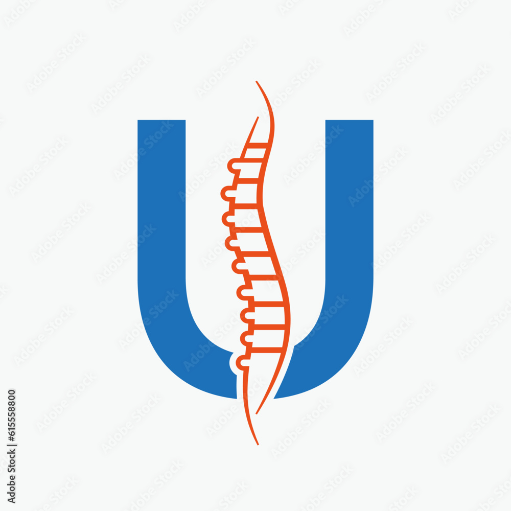 Letter U Orthopedic Health Bone Logo Design With Back Bone Icon. Bone ...