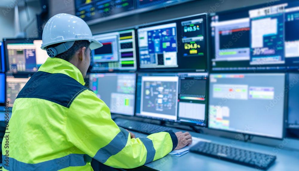 Engineer working at control room,Manager control system,Technician man ...