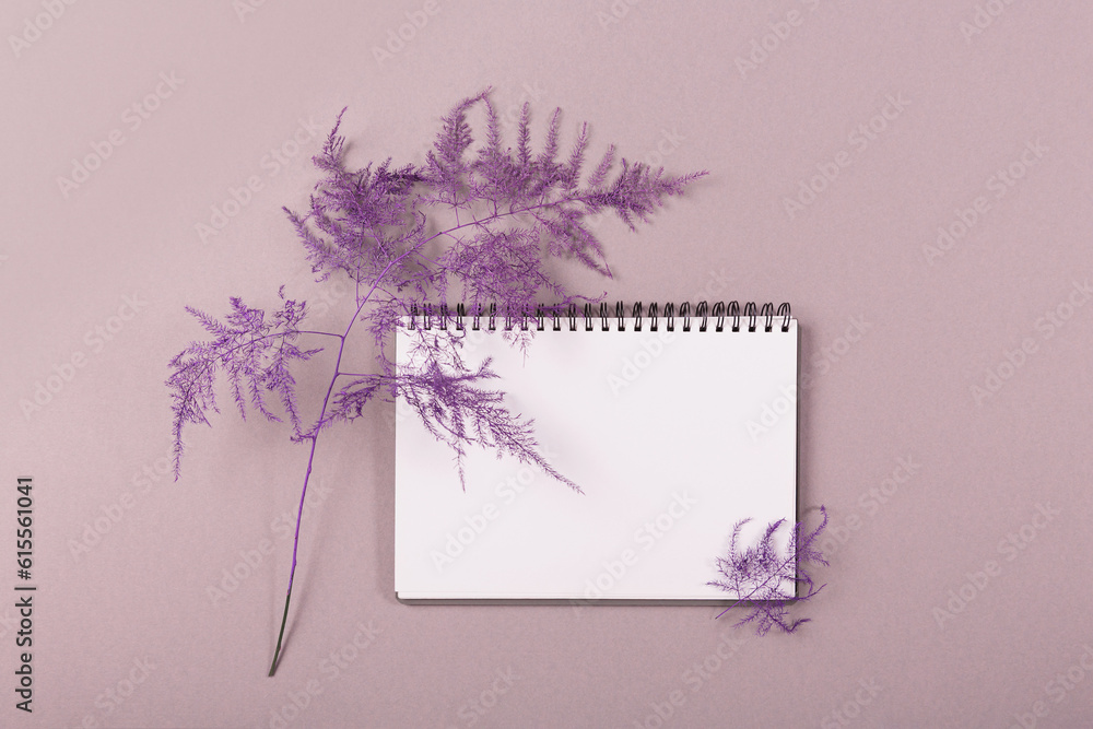 Blank diary, notepad mockup and dry plant on Pale Lychee color ...