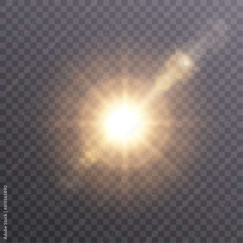 Bright sun shines with warm rays, vector illustration Glow gold star on ...