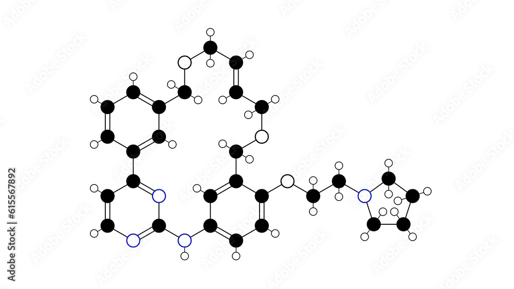 pacritinib molecule, structural chemical formula, ball-and-stick model ...