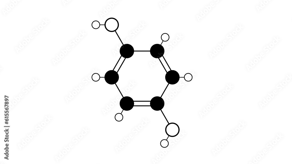 hydroquinone molecule, structural chemical formula, ball-and-stick ...
