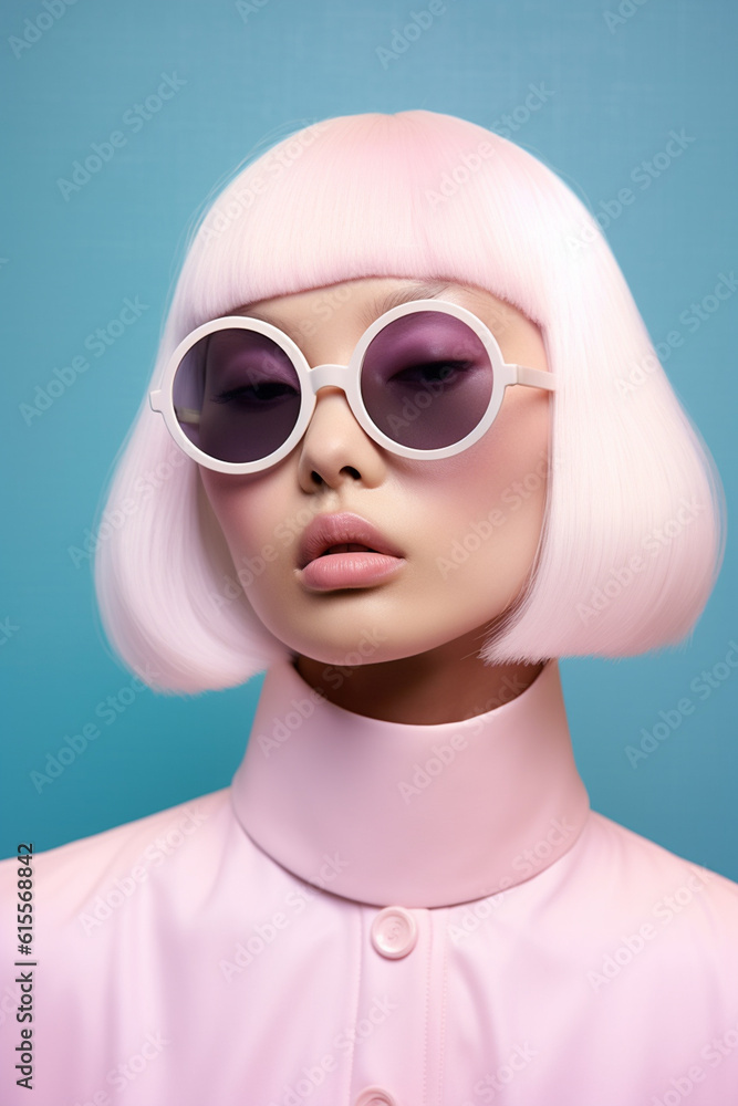 60s fashion, bold pop art, photo shoot style, of beautiful albino asian ...