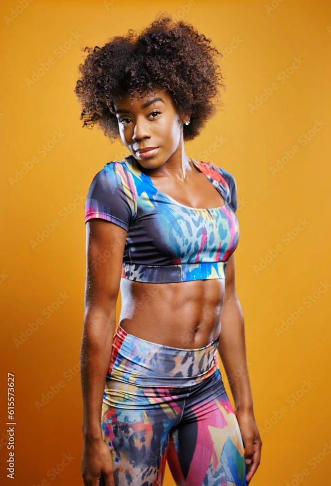 athletic african american woman wearing sporty clothing posing on ...