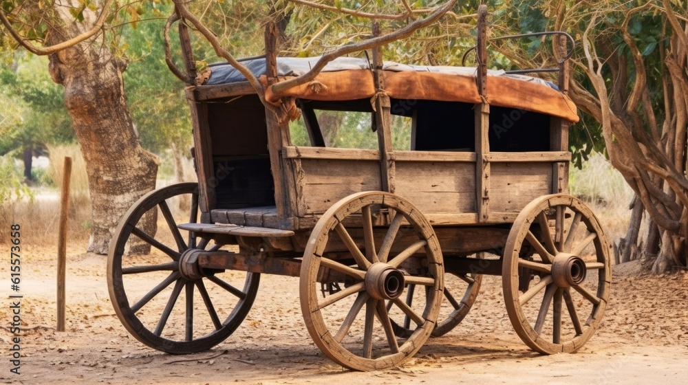 Vintage Wooden Four-Wheeled Horse-Drawn Rural Wagon Standing Idle ...