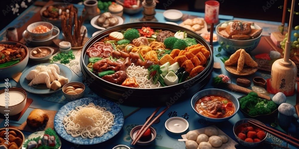 Asian style dinner table. Created with generative AI tools Stock ...