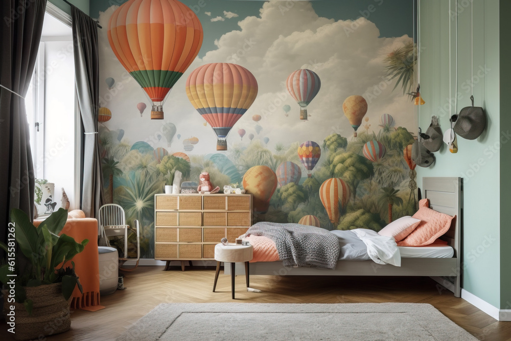 Creative and bright eco design of a children's room. Bright fantasy ...