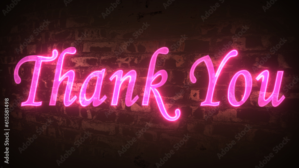 Neon sign text Thank you. Brick wall with the words "Thank you" written ...