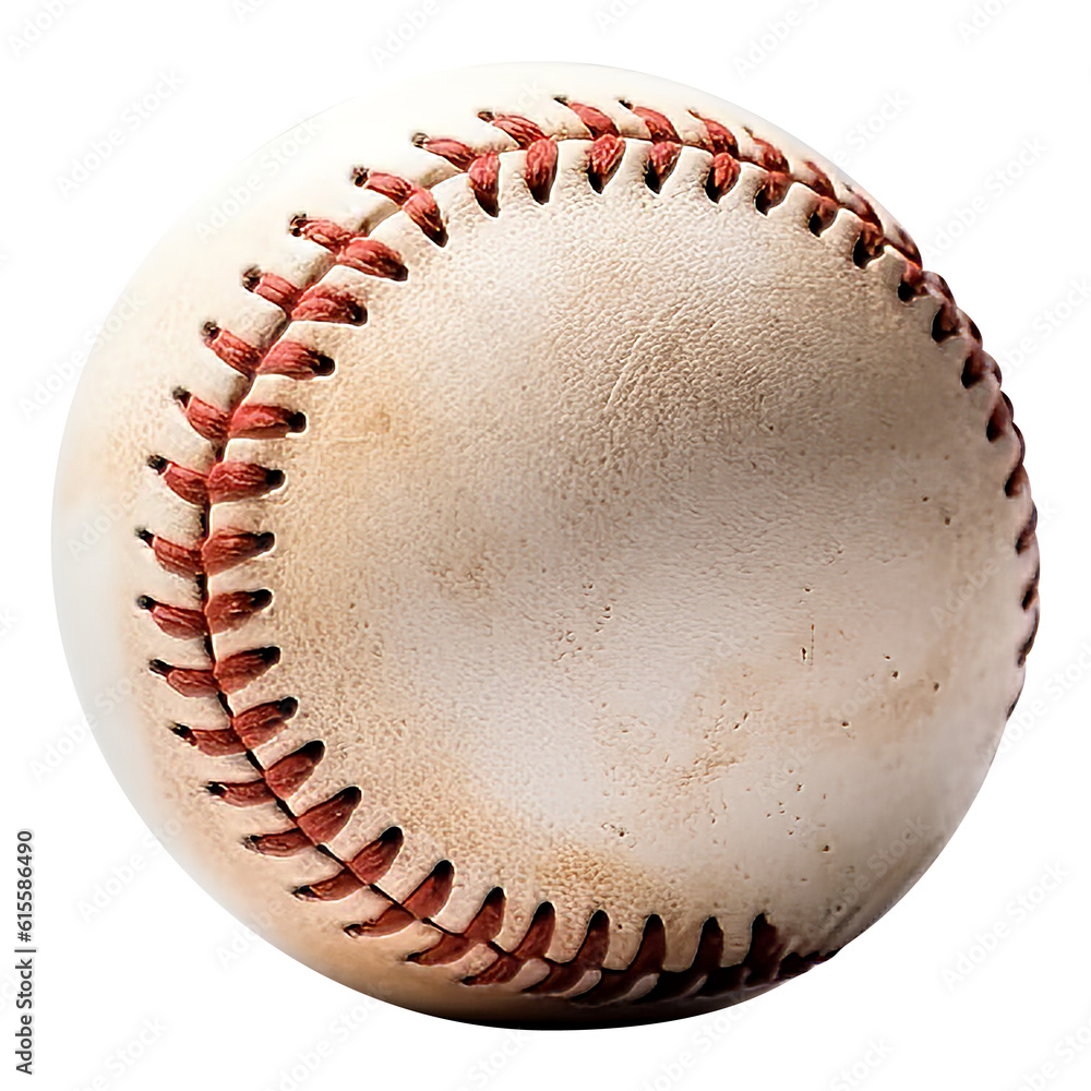 Realistic slightly dirty baseball with red threads and a seam. Close up ...