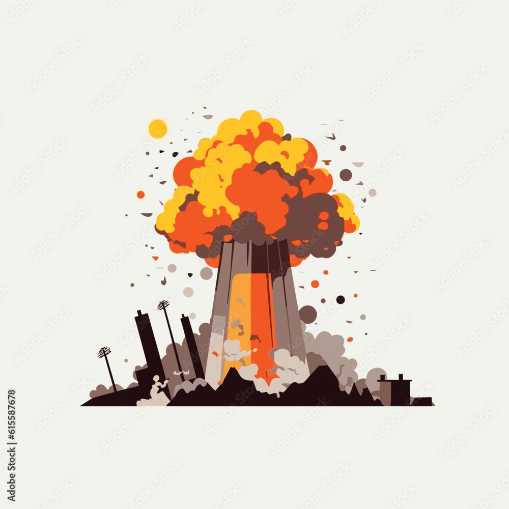 nuclear plant explosion vector flat minimalistic isolated illustration ...