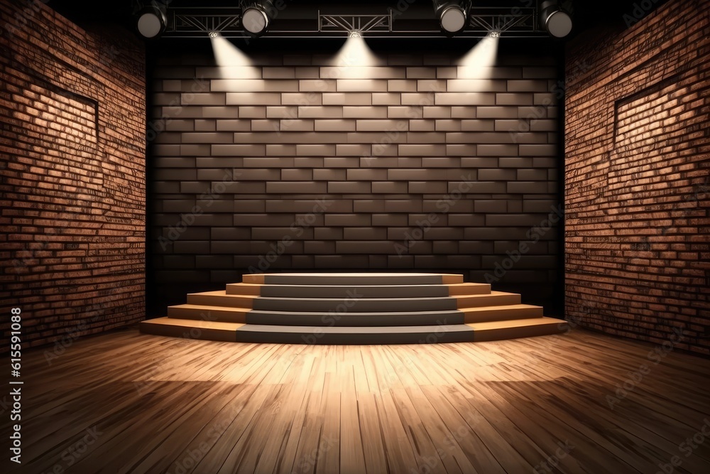 stage with a set of steps and spotlights for a performance or event ...