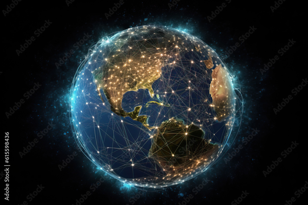 Internet network connection. Map of the planet Earth, world map. Global ...