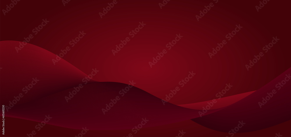 Abstract dark red background with smooth wave lines. Vector horizontal ...